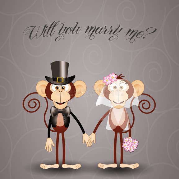 Monkey proposes marriage stock illustration. Illustration of newlyweds ...