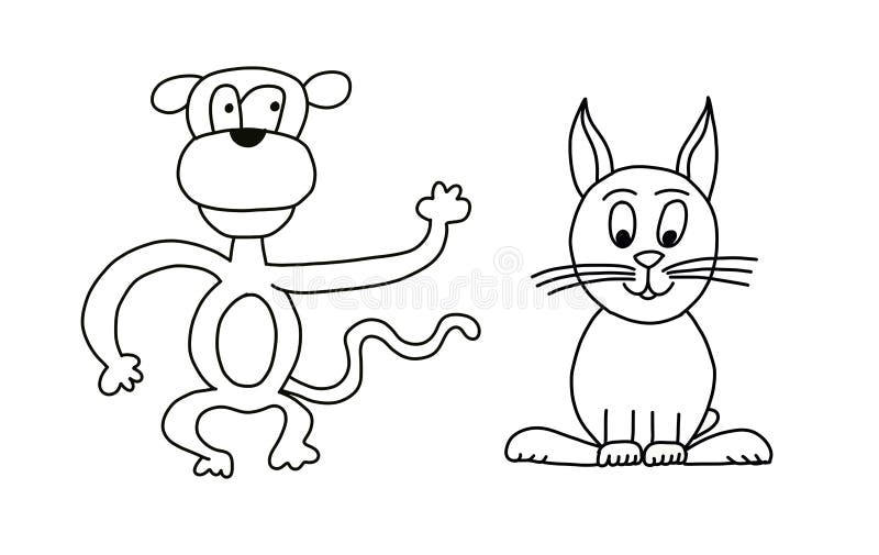 Rabbit, Uncolored Coloring Page Illustration for the Children Stock ...