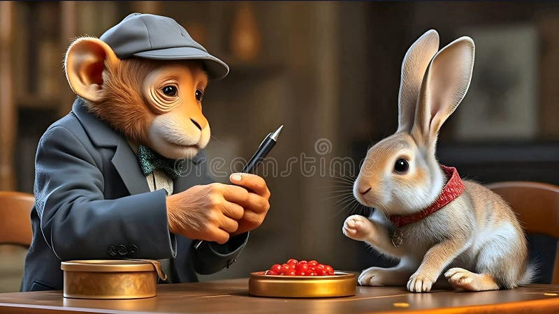 Monkey an Rabbit in Sherlock Holmes Drama Stock Illustration ...