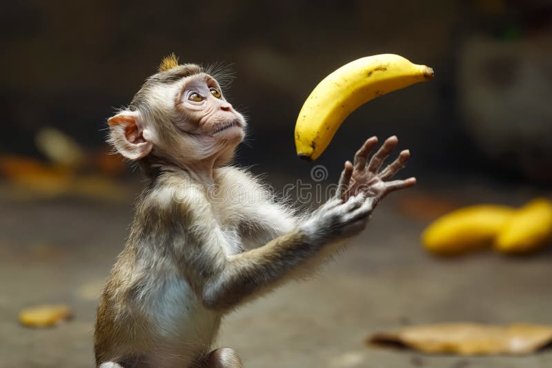 A Monkey Reaching for a Banana on the Ground. Generative AI Stock Photo ...