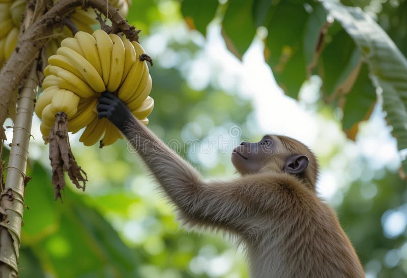 A Monkey is Reaching for Bananas on a Tree Stock Illustration ...