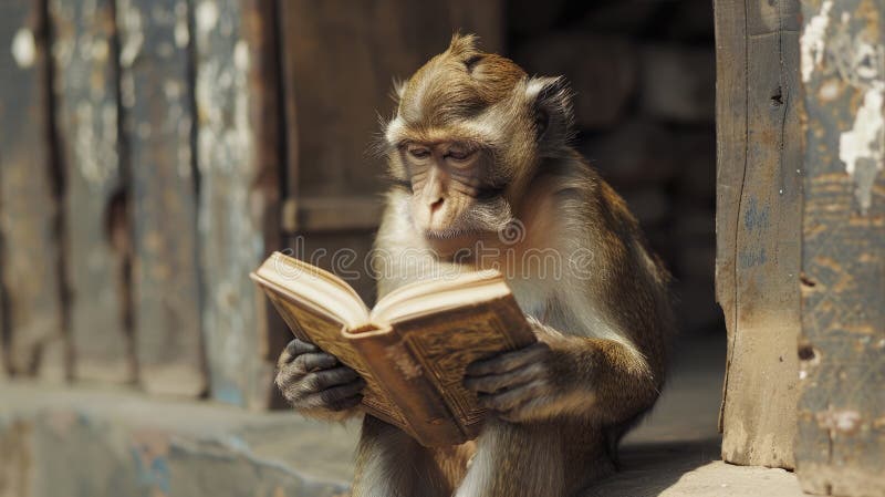 Monkey Reading a Book. Developed and Intelligent Monkey Stock Photo ...