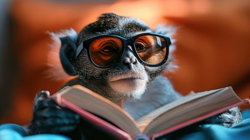 Monkey Reading a Book stock illustration. Illustration of curious ...