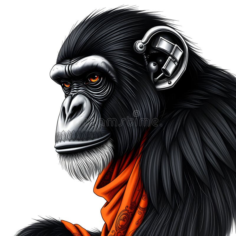 A Monkey with a Red Bandana on Its Head Stock Illustration ...