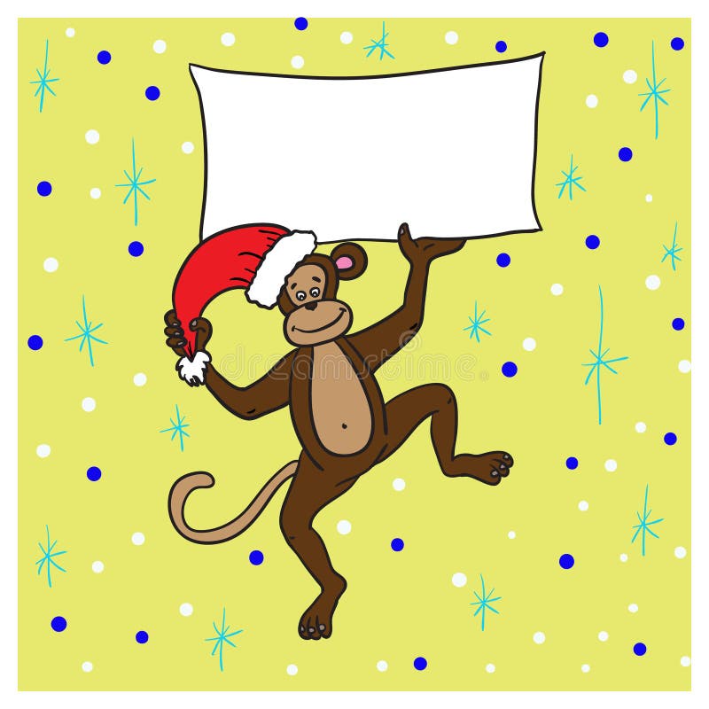Monkey in a Red Cap Holding a Poster with Congratulations Happy Stock ...