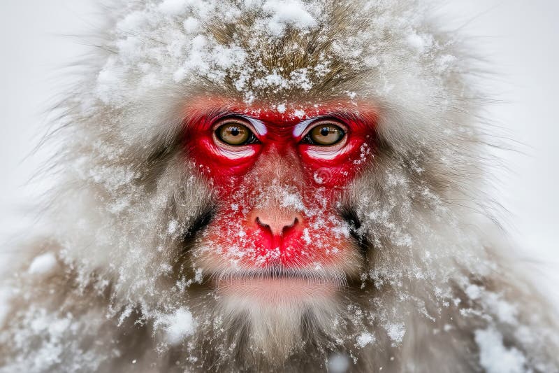 A Monkey with Red Eyes in the Snow Stock Image - Image of gray, wintery ...