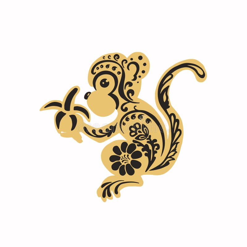 Monkey with Retro Painted Black and Gold Vector Illustration Eps 10 ...