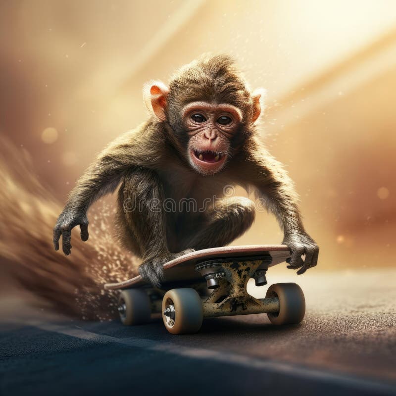 Monkey rides a skateboard stock illustration. Illustration of fitness ...
