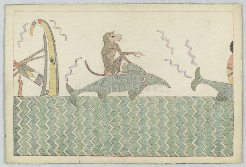 Ancient Egyptian Art: Monkey Riding a Dolphin Stock Photo - Image of ...