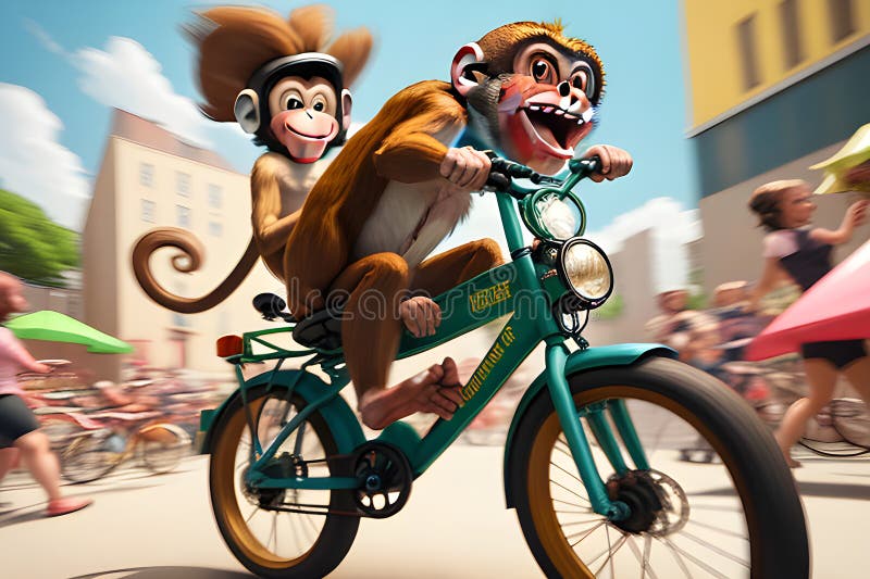 A Monkey Riding a Bike Creat Stock Illustration - Illustration of high ...