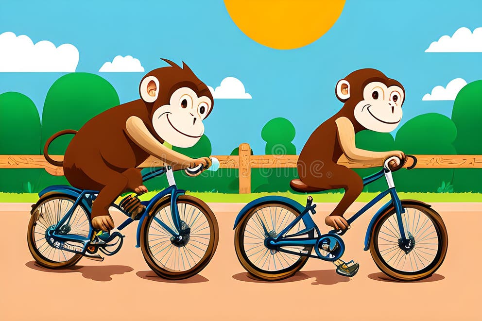 A Monkey Riding a Bike Creat Stock Illustration - Illustration of ...