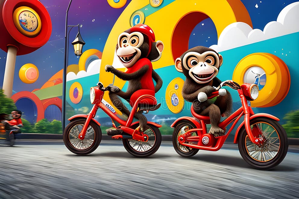 A Monkey Riding a Bike Creat Stock Illustration - Illustration of ...