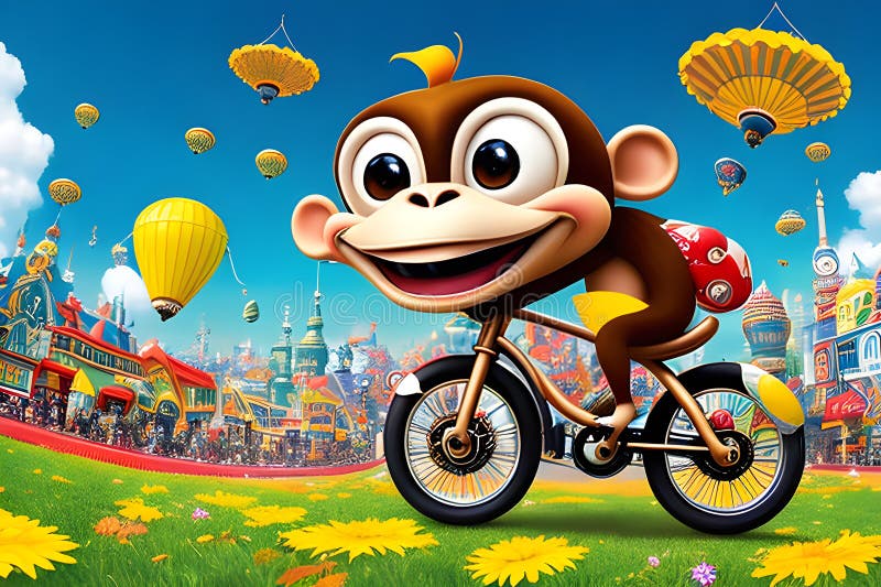 A Monkey Riding a Bike Creat Stock Illustration - Illustration of range ...