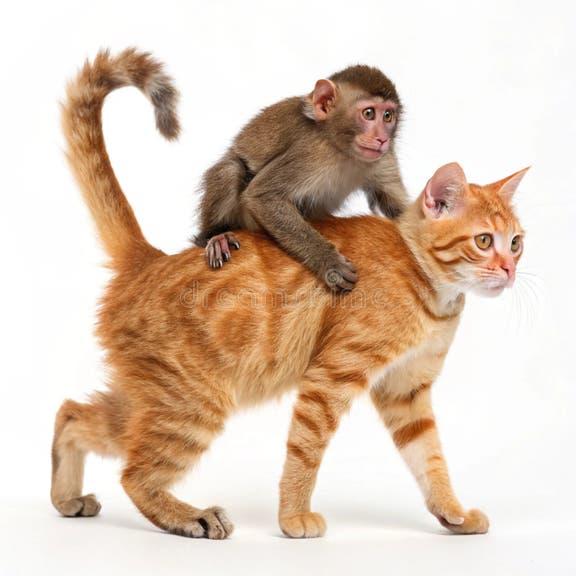 A monkey riding on a cat stock illustration. Illustration of nose ...