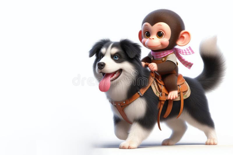 A Monkey Riding a Dog. Space for Text. Stock Image - Image of puppy ...
