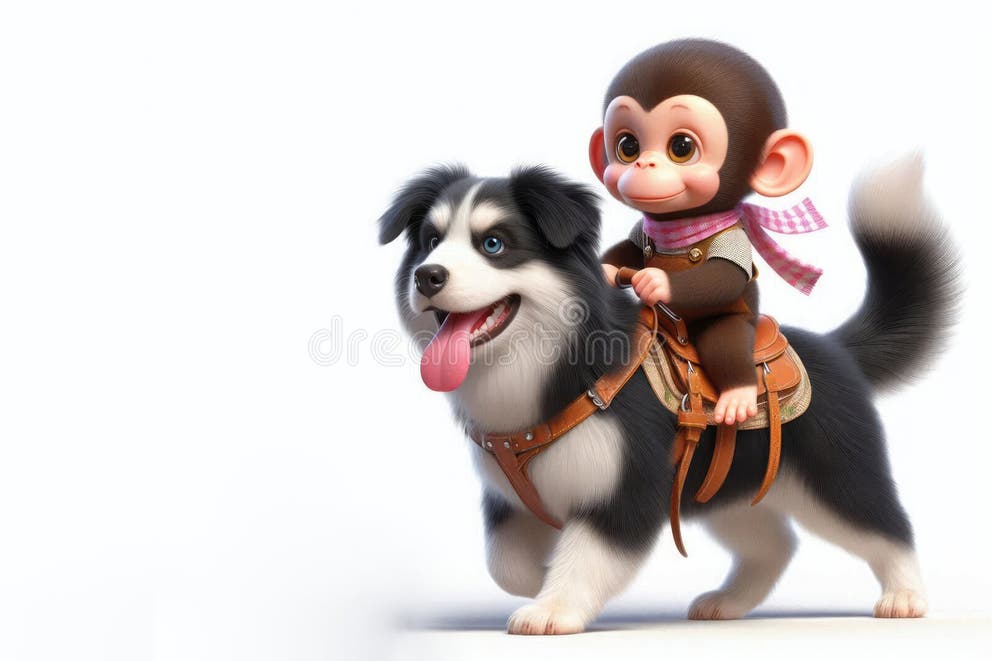 A Monkey Riding a Dog. Space for Text. Stock Image - Image of puppy ...