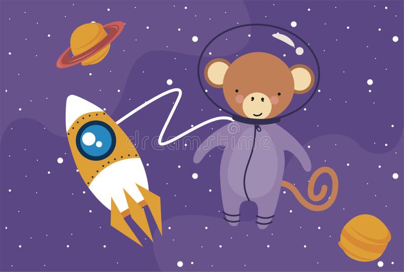 Monkey and rocket stock vector. Illustration of space - 212417257