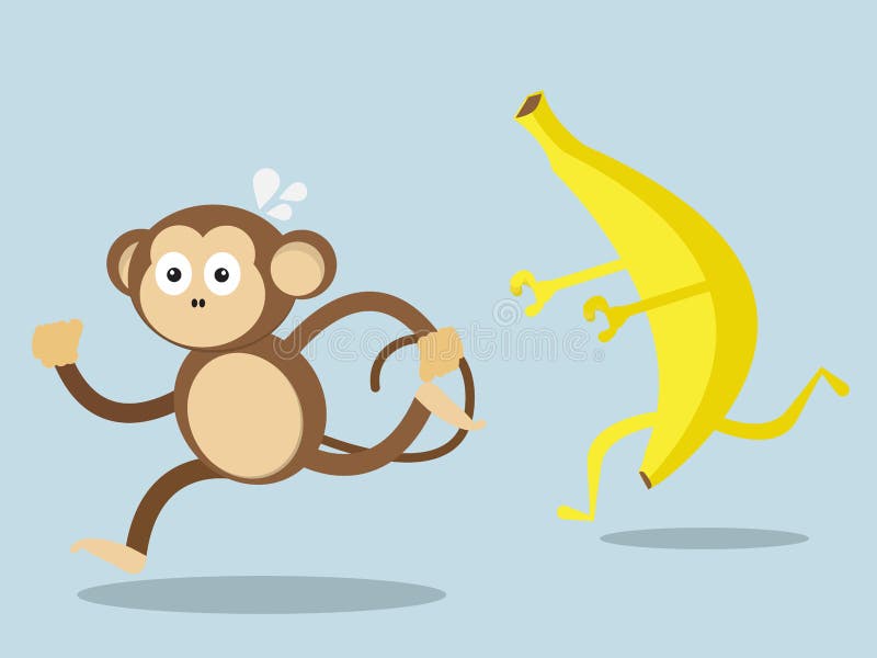 Monkey Run Away from Big Banana Stock Vector - Illustration of animal ...