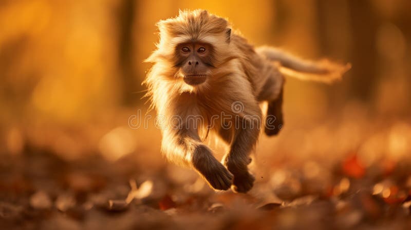 Monkey Running in Autumn Forest: a Captivating Portrait of Nature Stock ...