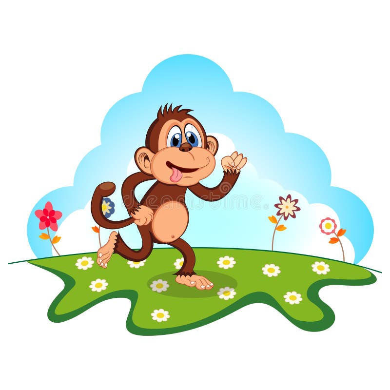 Monkey running Cartoon stock vector. Illustration of background - 58957347