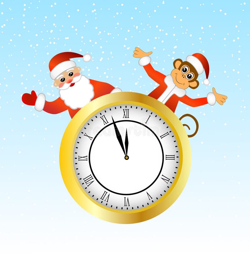 Monkey Santa Claus Peeking Out of the Clock Stock Vector - Illustration ...