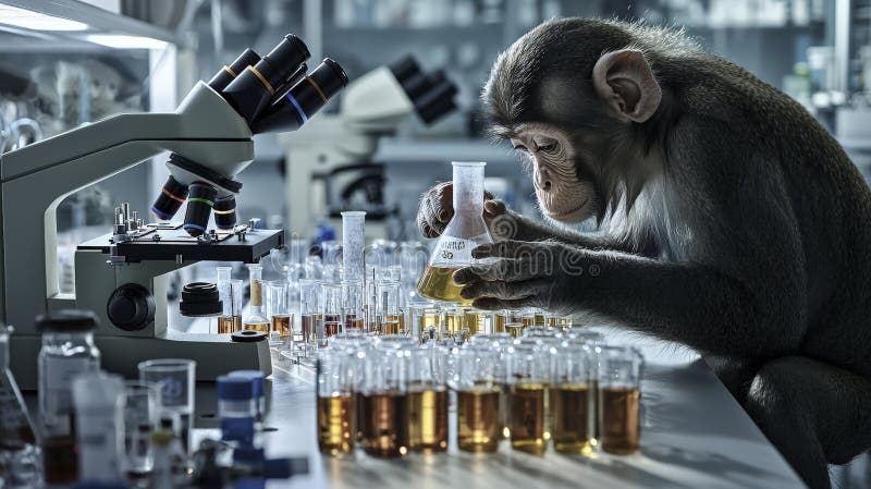 Monkey Scientist Conducting Experiments in Lab Science Experimentation ...