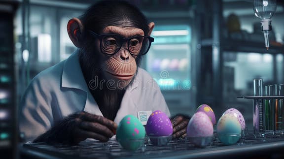 Monkey Scientist Conducts Experiment on Colorful Easter Eggs in a ...