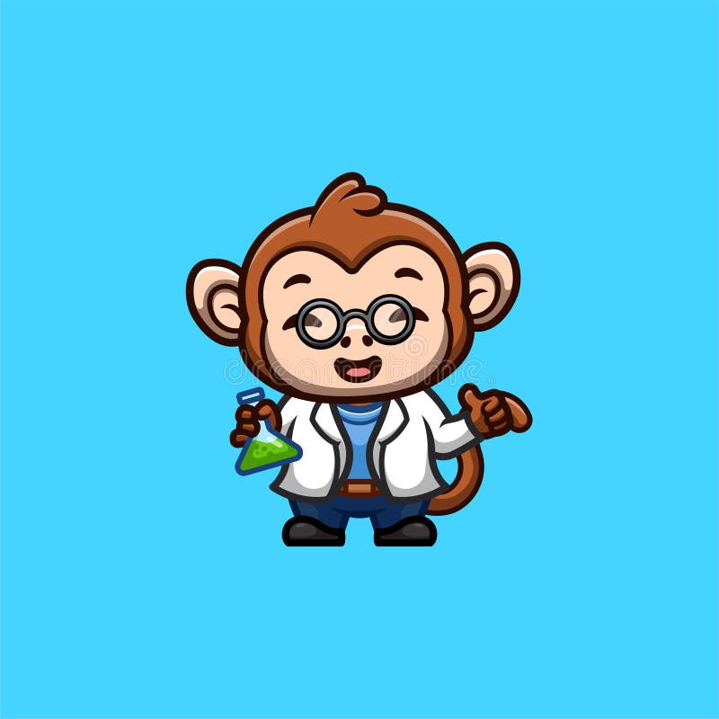 Monkey Scientist Cute Creative Kawaii Cartoon Mascot Logo Stock ...