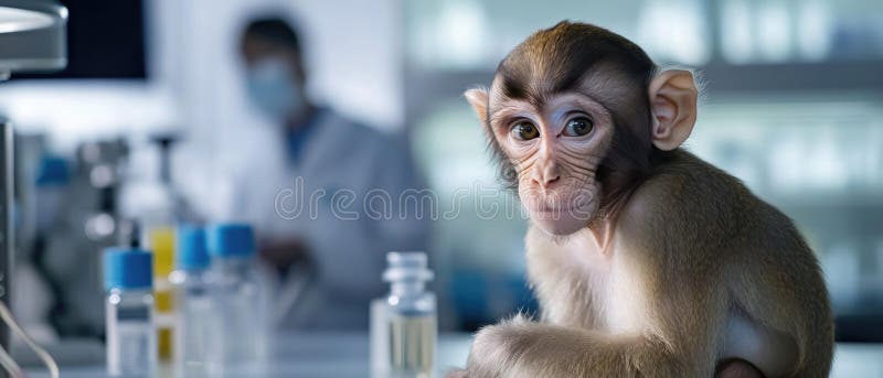 A Monkey is Seen Sitting on a Table in a Laboratory Setting, with ...