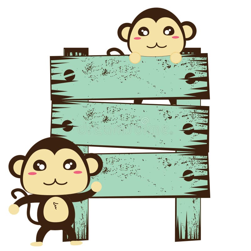 Monkey with Signboard. Vector Illustration Decorative Design Stock ...