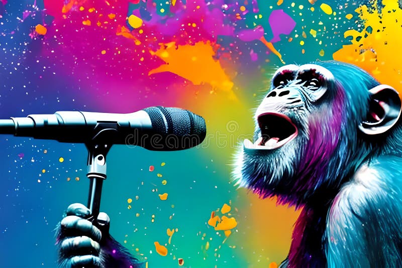 Monkey Singer with Microphone Stock Illustration - Illustration of ...