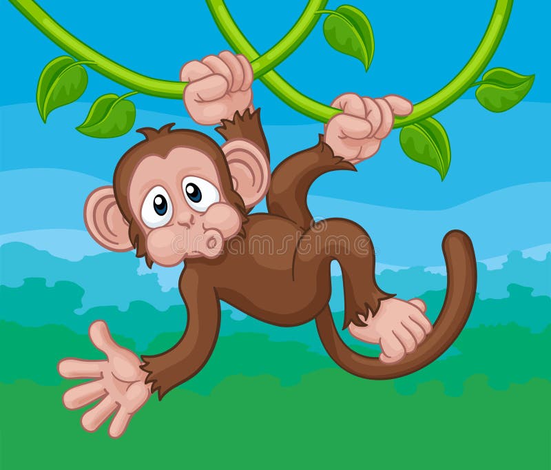 Monkey Singing on Jungle Vines Waving Cartoon Stock Vector ...