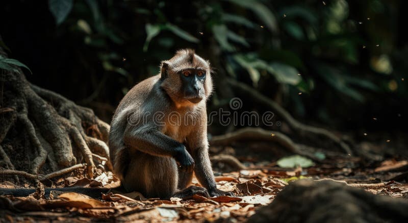 Jungle Monkey in Natural Habitat Surrounded by Dense Foliage and ...