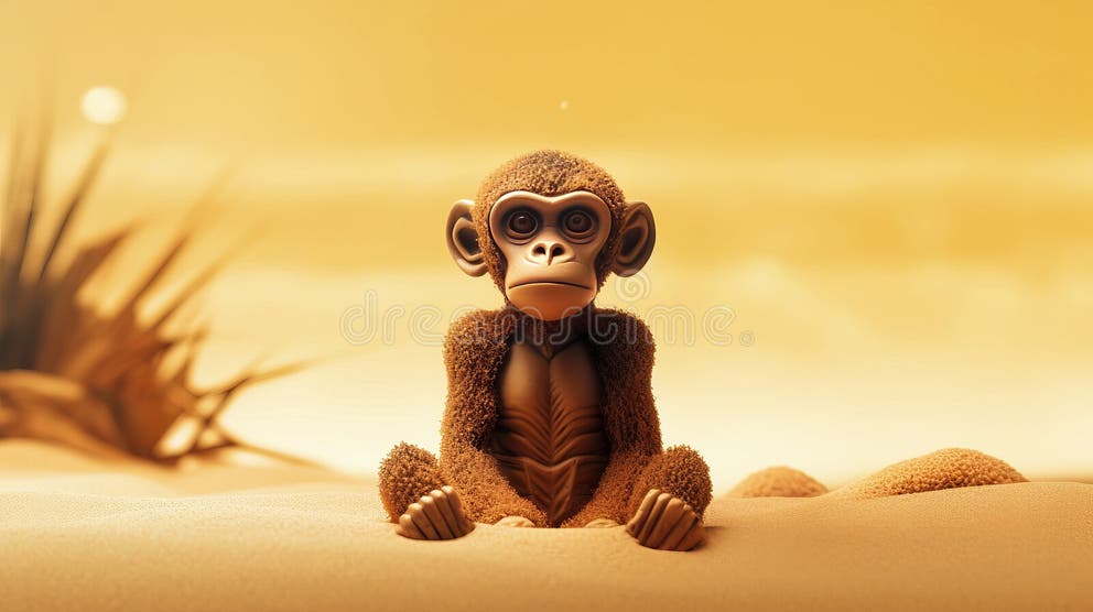 Monkey Sits on the Beach in the Sand Stock Illustration - Illustration ...
