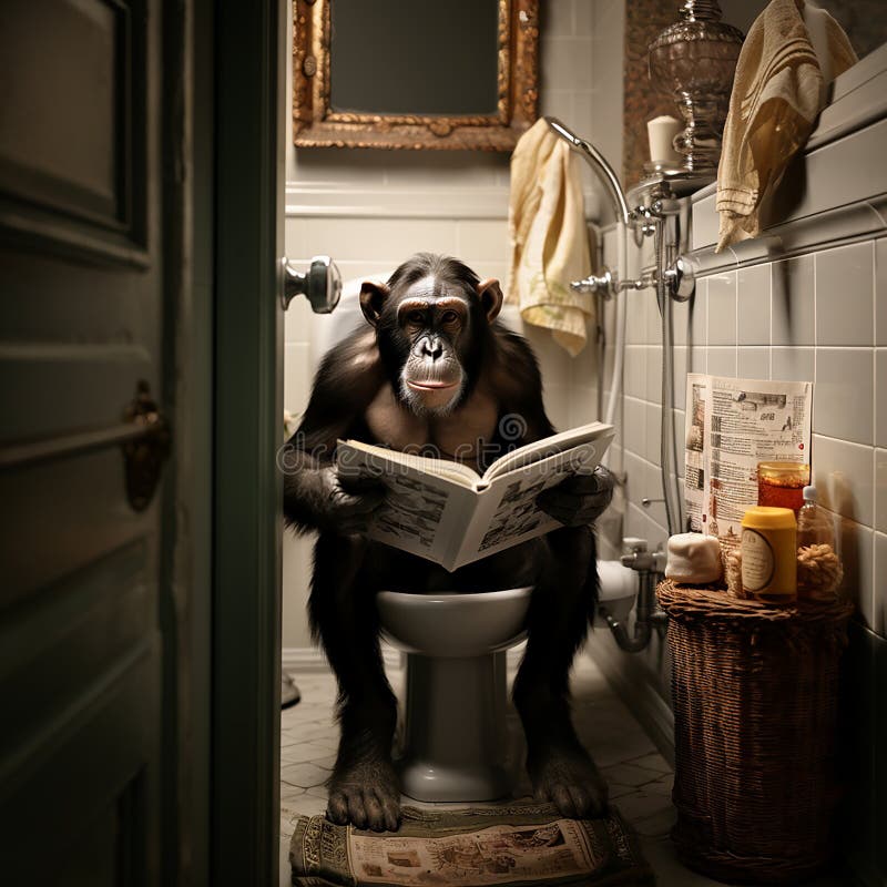 Monkey on Toilet Reading Newspaper, Generative Ai, Stock Illustration ...