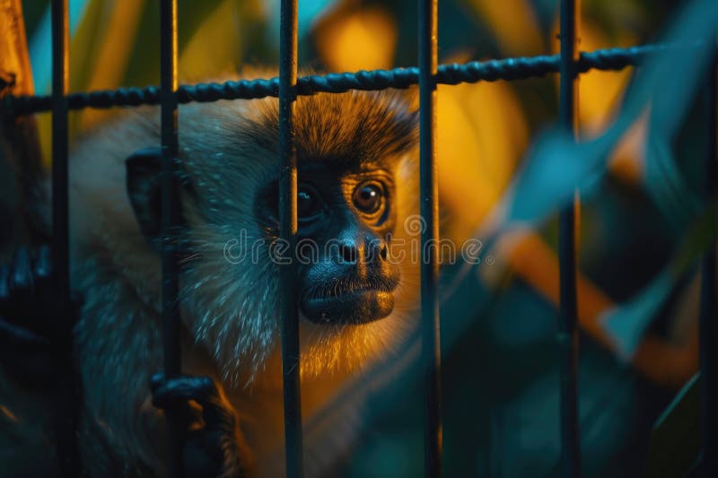 A Monkey Sitting in a Cage, Looking Directly at the Camera. this Image ...