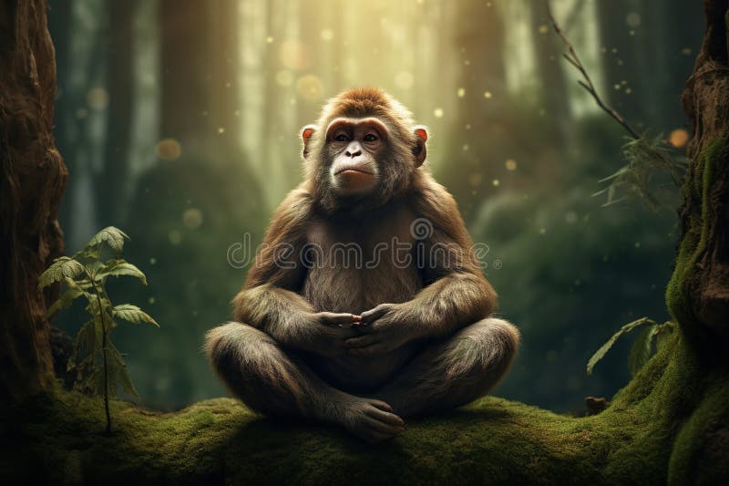 Monkey Sitting and Meditating in the Forest. Monkey Doing Yoga Wildlife ...