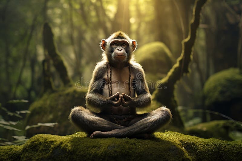 Monkey Sitting and Meditating in the Forest. Monkey Doing Yoga Wildlife ...
