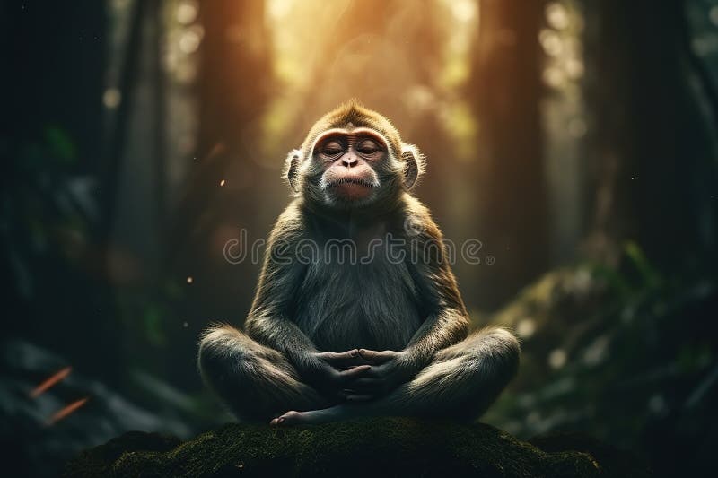 Monkey Sitting and Meditating in the Forest. Monkey Doing Yoga Wildlife ...
