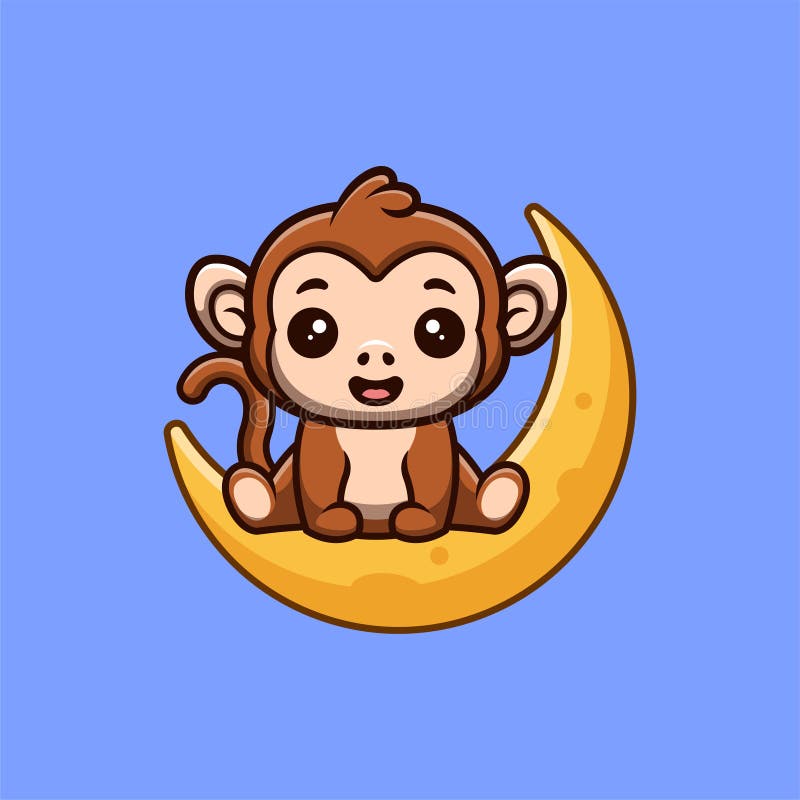 Monkey Sitting on Moon Cute Creative Kawaii Cartoon Mascot Logo Stock Illustration ...
