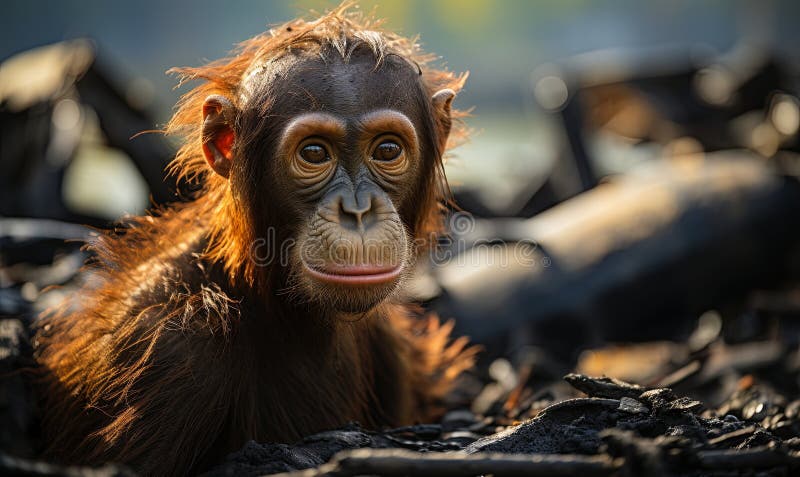 Monkey Sitting on Pile of Dirt Stock Image - Image of brown, observing ...