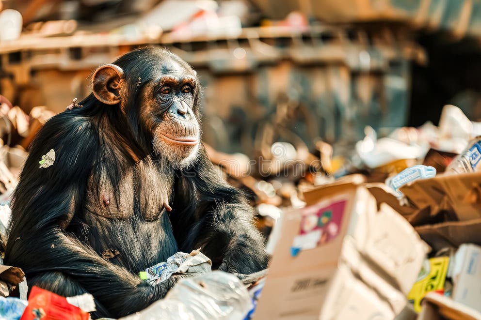 Monkey is Sitting on a Pile of Trash Stock Photo - Image of jungle ...