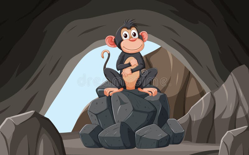 A Monkey Sitting on Rocks Inside a Cave Stock Vector - Illustration of ...
