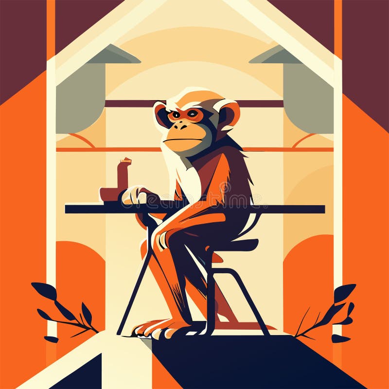 Monkey Sitting at a Table in a Cafe. Vector Illustration Stock Vector ...