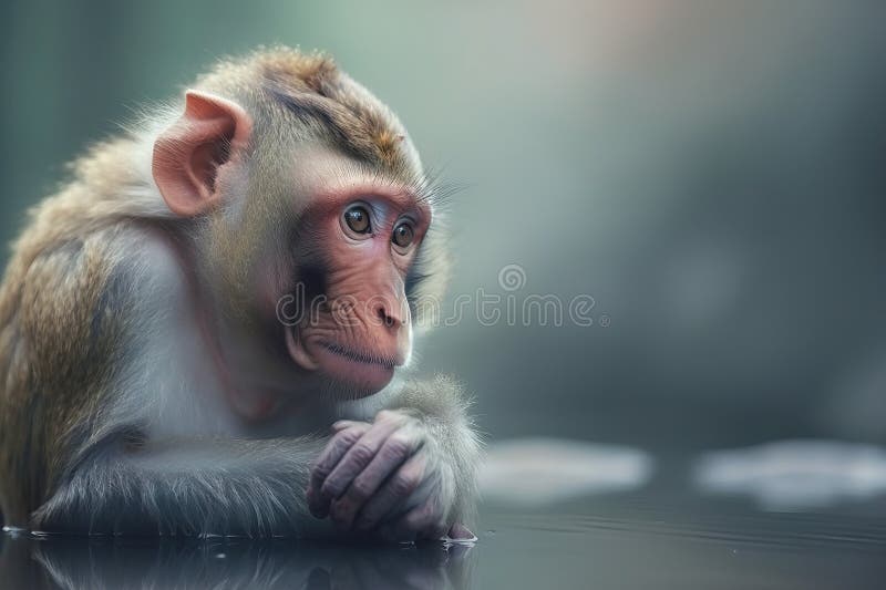 A Monkey Sitting on Top of a Table Next To Water Stock Illustration ...