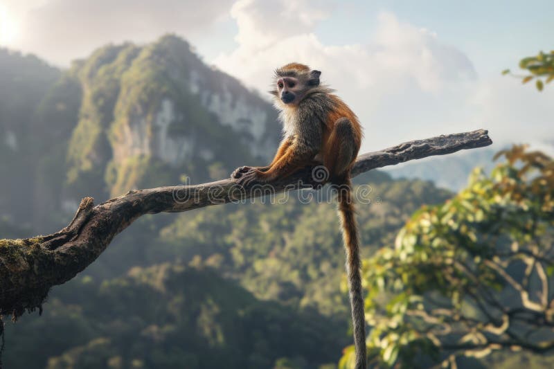 A Monkey Sitting on the Top of a Tree Branch, Looking Out into the ...