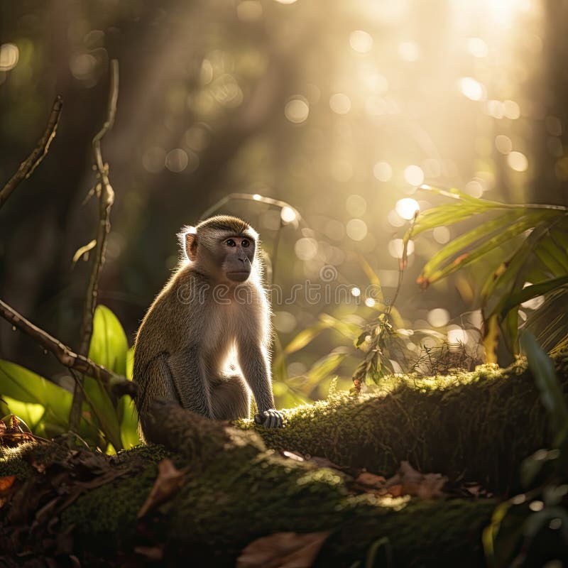 A Monkey Sitting on a Tree Stump in the Jungle. Generative Ai Stock ...