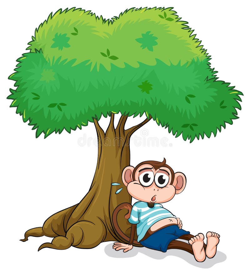 A Monkey Sitting Under A Tree Stock Illustration - Illustration of ...