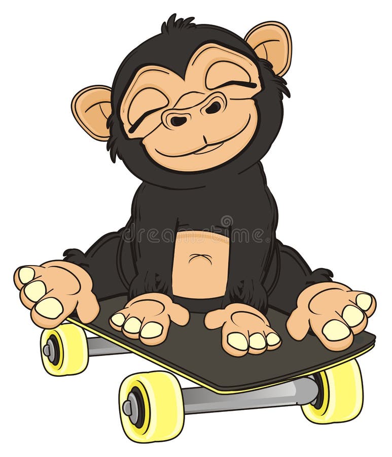 Monkey and skateboard stock illustration. Illustration of safari - 84789705