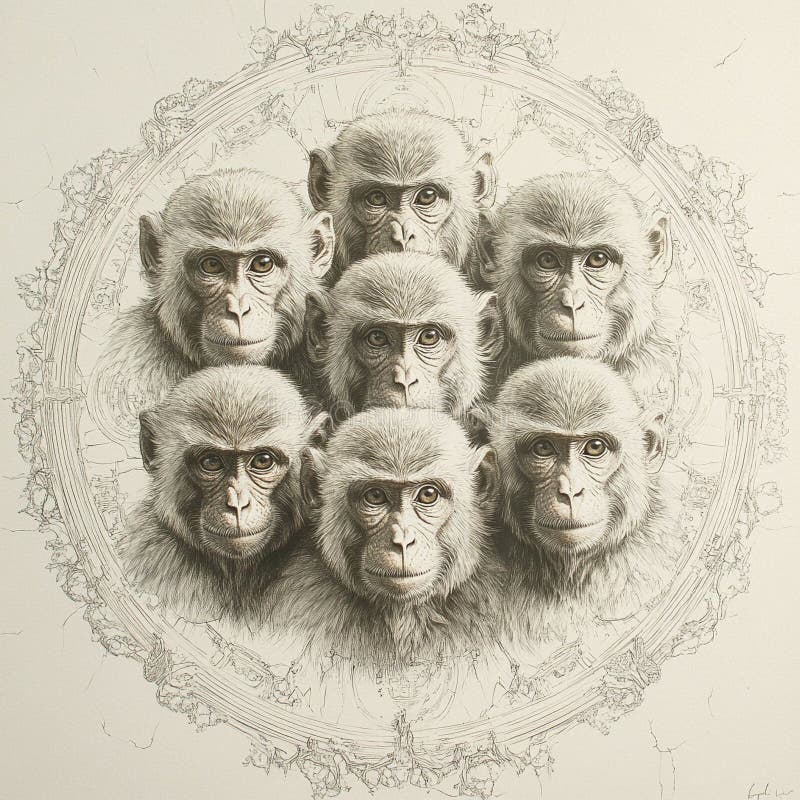 Monkey Sketch in Cosmic Trippy Chaos with Intricate Details Stock ...